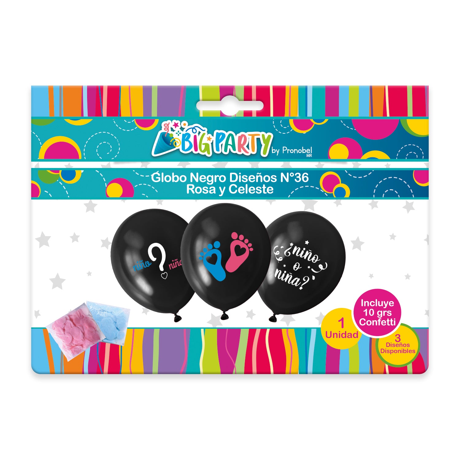 Pack Globo Color Negro + Confetti + 3 Diseños Impresos | Big Party ...